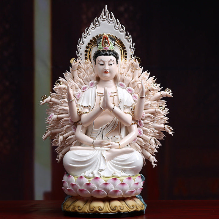 Dehua White Porcelain Thousand-Hand Guanyin Statue – 17-Inch Seated Lo – Dragon Goods