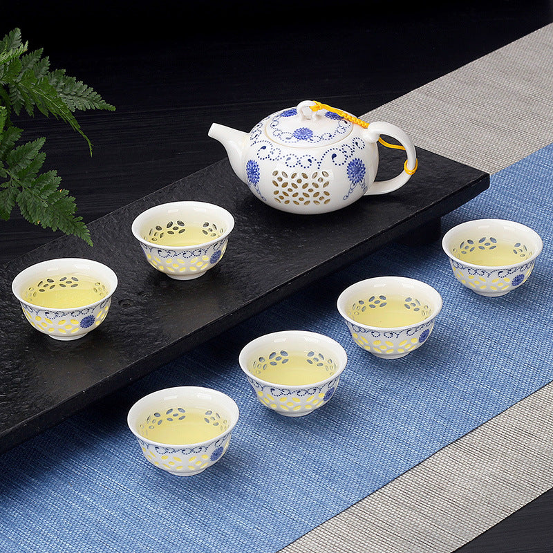Linglong Tea Set | Complete Ceramic Tea Set with Gaiwan, Teapot, and B ...